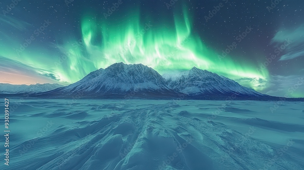 Beautiful Northern Lights Over Snow-Covered Mountains in Alaska ...
