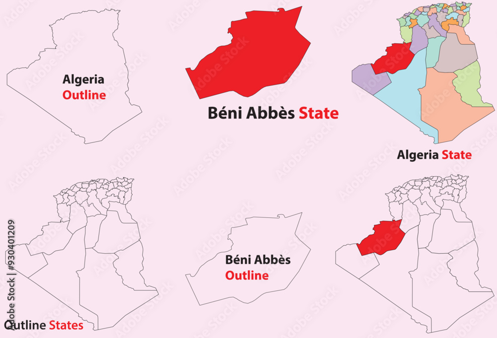 Béni Abbès map vector of Algeria, Béni Abbès line map, Béni Abbès with ...