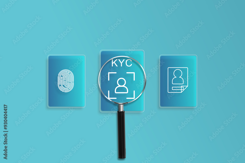 Magnifying glass focusing on Know Your Customer (KYC) compliance and ...