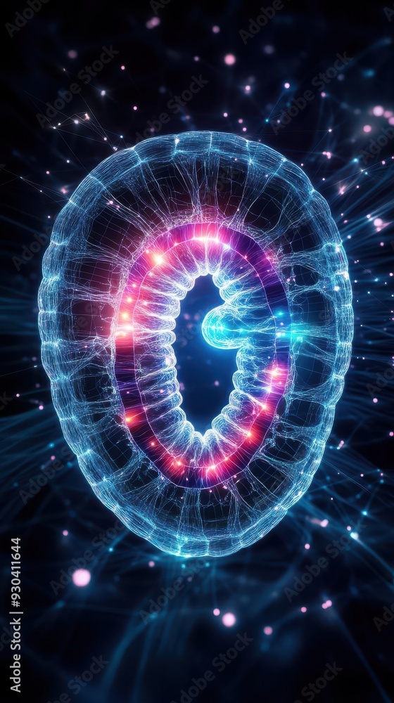 Stylized 3D render of a colon with highlighted sections indicating ...