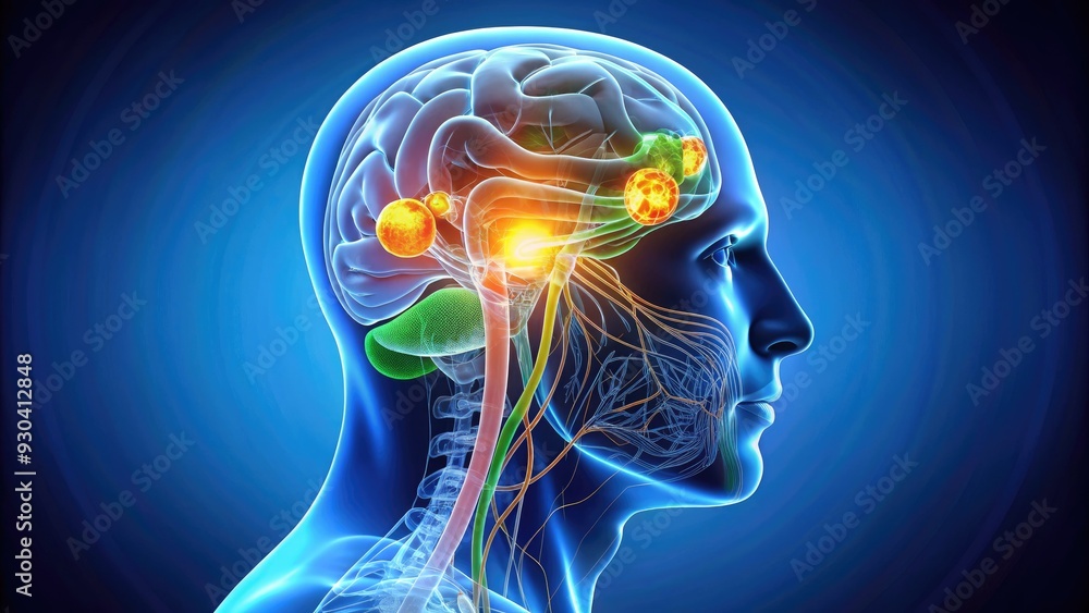 3D illustration of the human brain showcasing the hypothalamus and ...