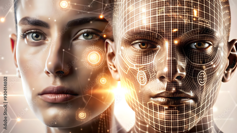 3D AI Powered Human Machine Interface Vector Concept with Digital ...