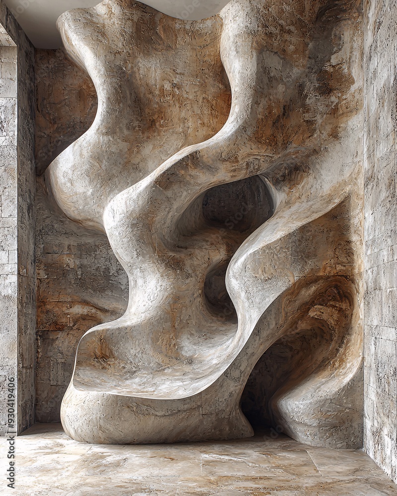 Abstract geometric shapes with a 3D relief effect, creating a sense of ...