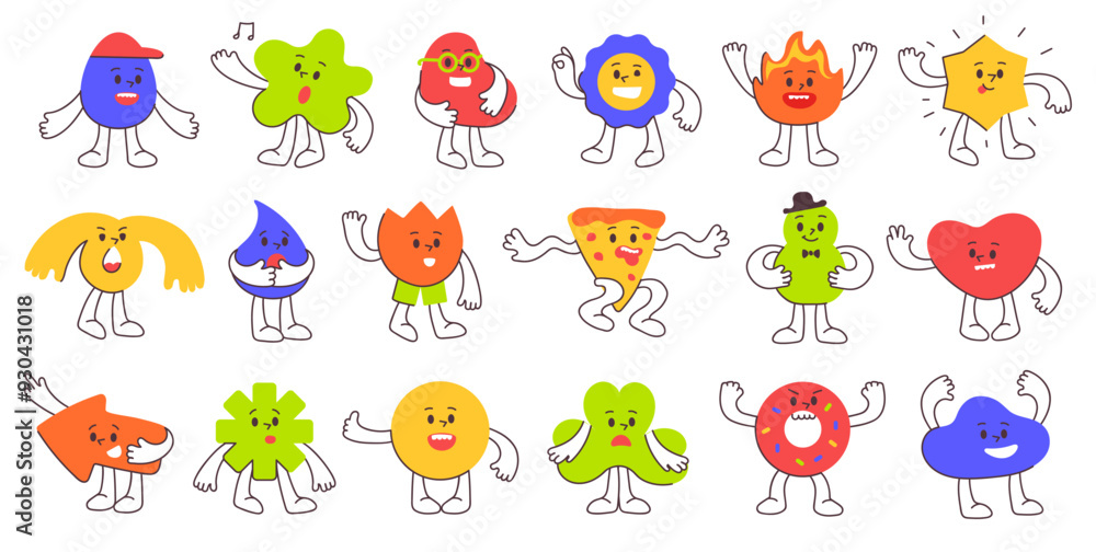 Cute abstract shape cartoon mascots. Anthropomorphic caricature ...