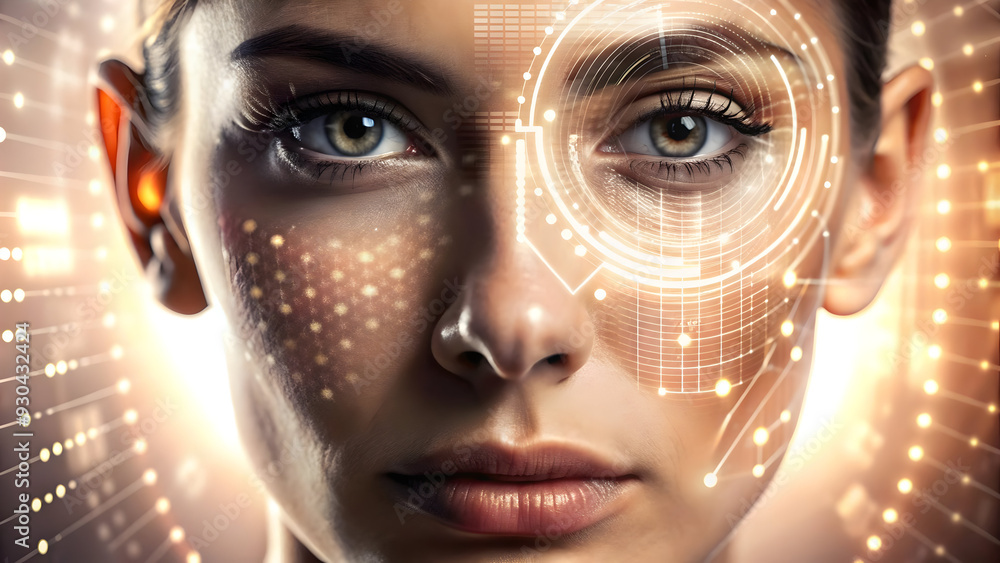 AI Driven Digital Identity Elements: Abstract Vector Illustration of Biometric Patterns and Data ...