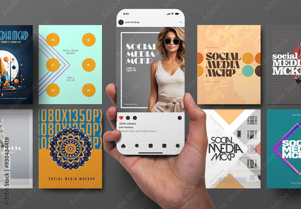 Hand Holding App UI UX Screen Mockup Social Media Post 1080 x 1350-px ...