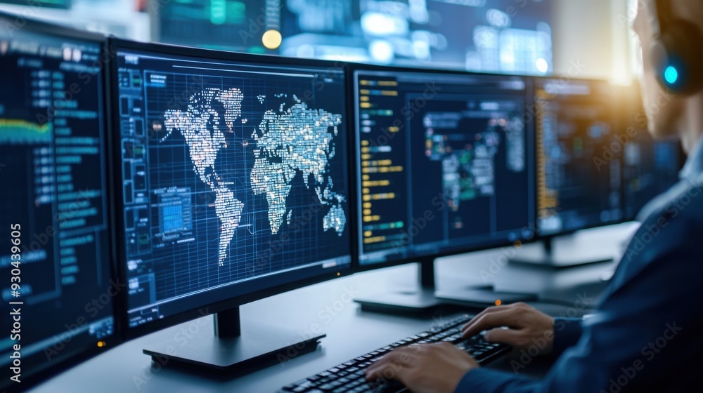 Futuristic control center with digital maps and surveillance for ...