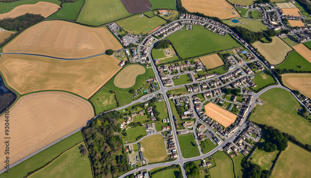 Aerial orbital view of Ashwater, highlighting the village layout ...
