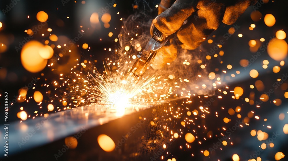 Welder in action, creating a perfect weld on a metal joint ...