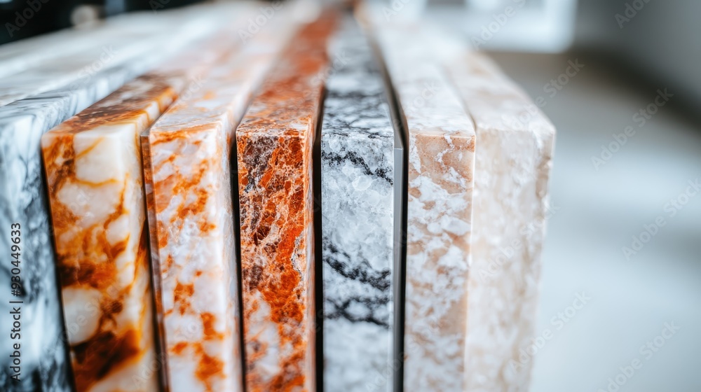 A lineup of diverse colored marble slabs, showcasing a range of ...