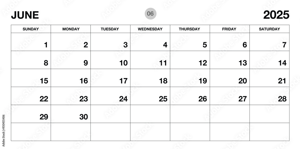 June 2025 year planner template, calendar 2025 template, monthly and ...
