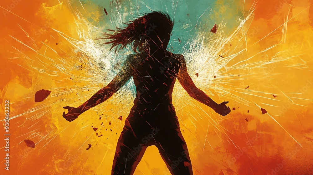 Breaking Barriers Feminist Artwork of Empowered Woman Shattering Glass ...