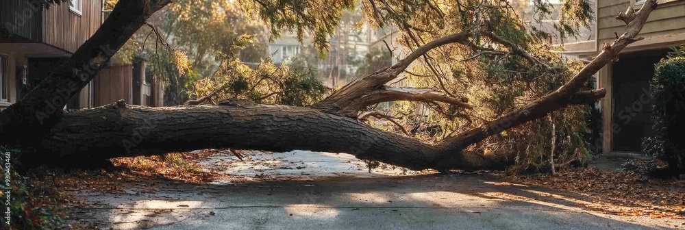 Fallen Tree Blocking Driveway After Storm - A large tree has fallen ...