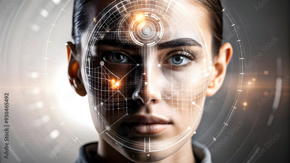 Flat AI Powered Human Machine Interface Vector Concept with Digital ...