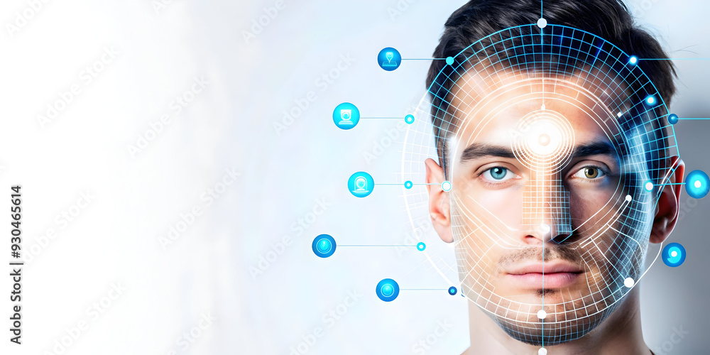 Flat AI Powered Human Machine Interface Vector Concept with Biometric ...