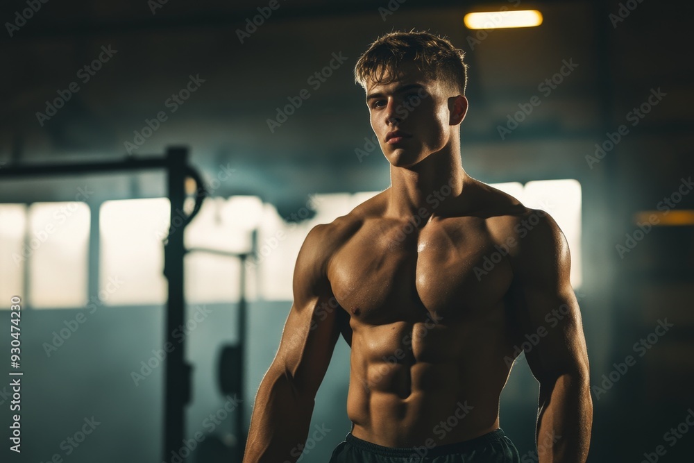 Muscular Man Posing in Gym, Fitness and Bodybuilding Concept - A ...