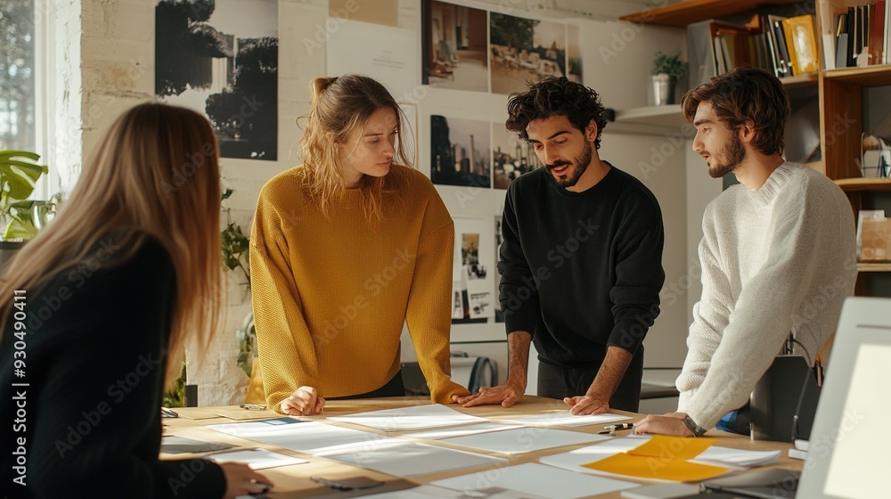 A creative director reviewing a branding presentation with a team ...