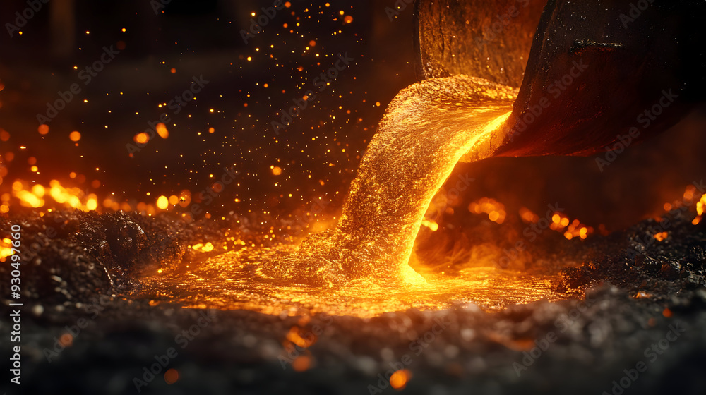 Molten Metal Pouring, Hot Liquid Metal Flows, Industrial Metallurgy ...