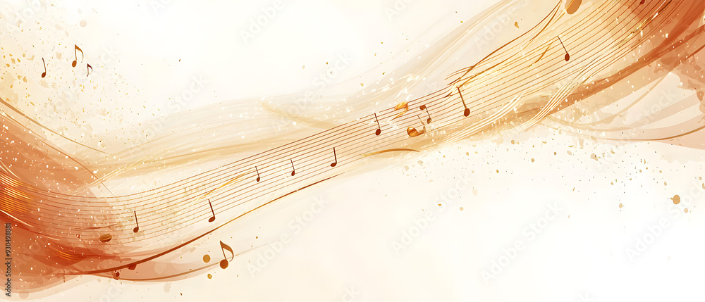 A vector illustration of a music notes banner, featuring a fresh golden ...