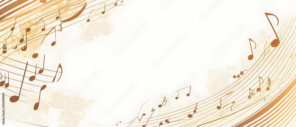 A vector illustration of a music notes banner, featuring a fresh golden ...