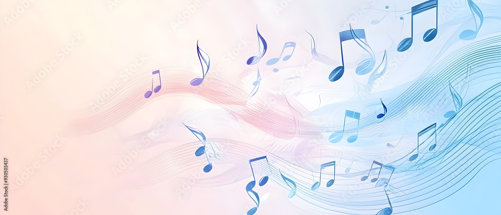 A vector illustration of a music notes banner, featuring a fresh blue ...