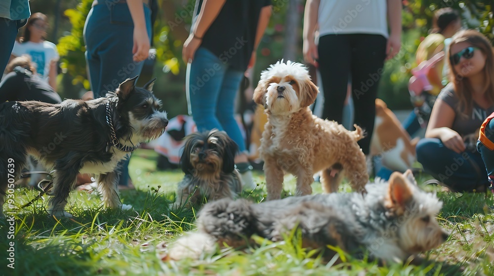 Group of dogs at a doggy daycare, interacting and playing with each ...