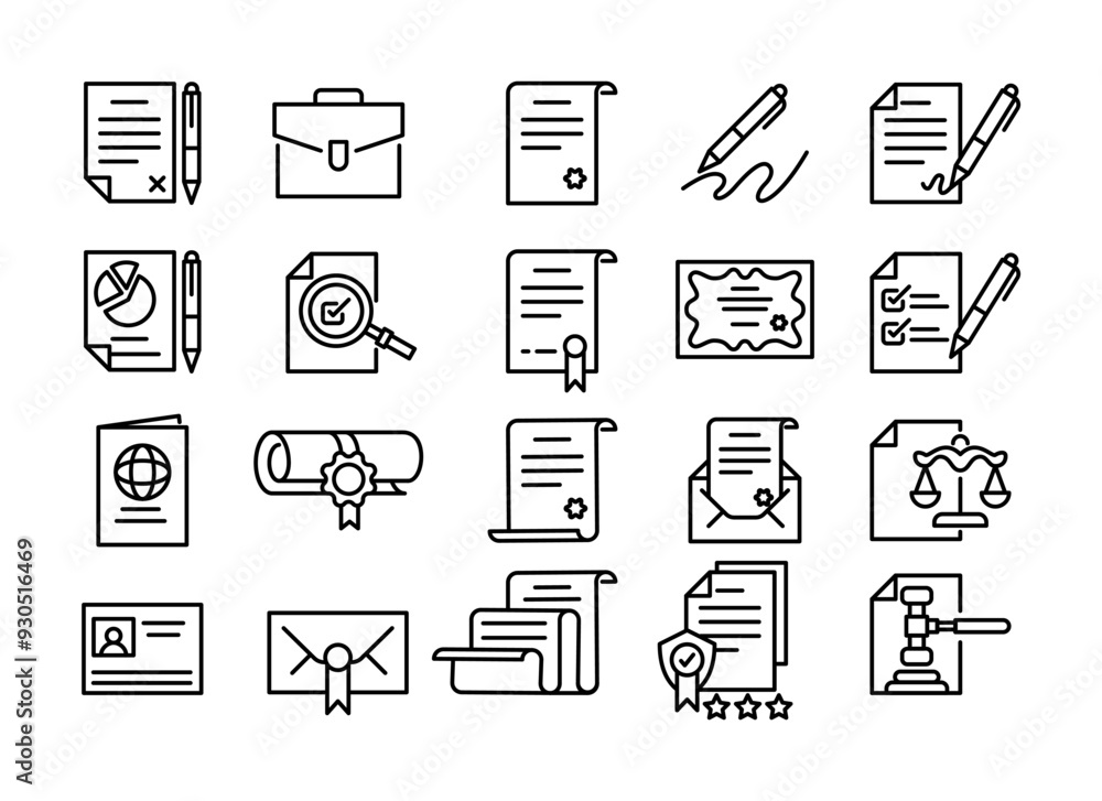 Contract line icon set. Collection of vector symbol in trendy flat ...