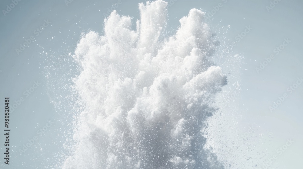 Explosion of fine white powder suspended in mid-air, creating a dynamic ...