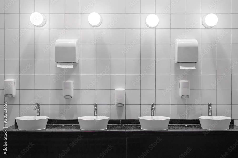 White colour ceramic tiles toilet hand wash area. White colour theme ...