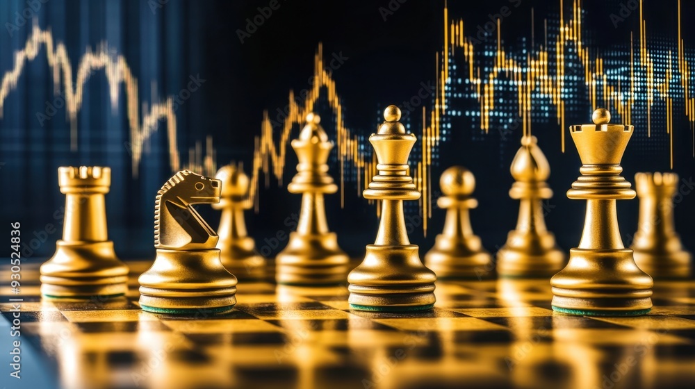 Strategic chess pieces positioned for competition on a futuristic ...