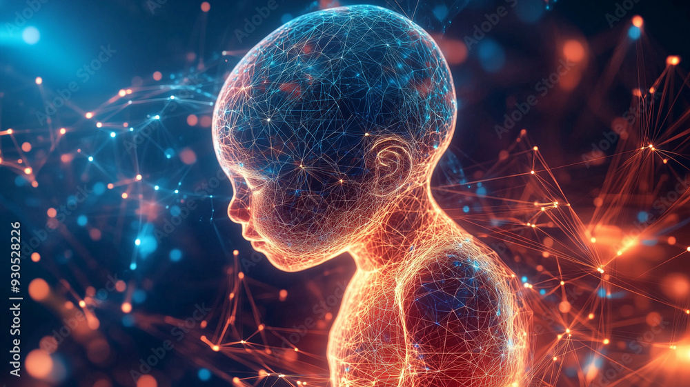 an abstract representation of AI as a glowing a baby pregnant ...