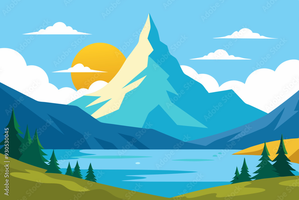 Sunny Summer Morning at Grindjisee Lake Vector | Swiss Alps Zermatt ...