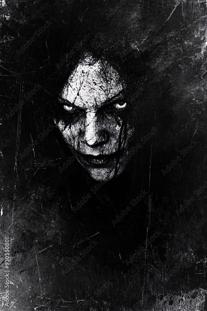 Chilling black and white image of an eerie witch-like figure with ...