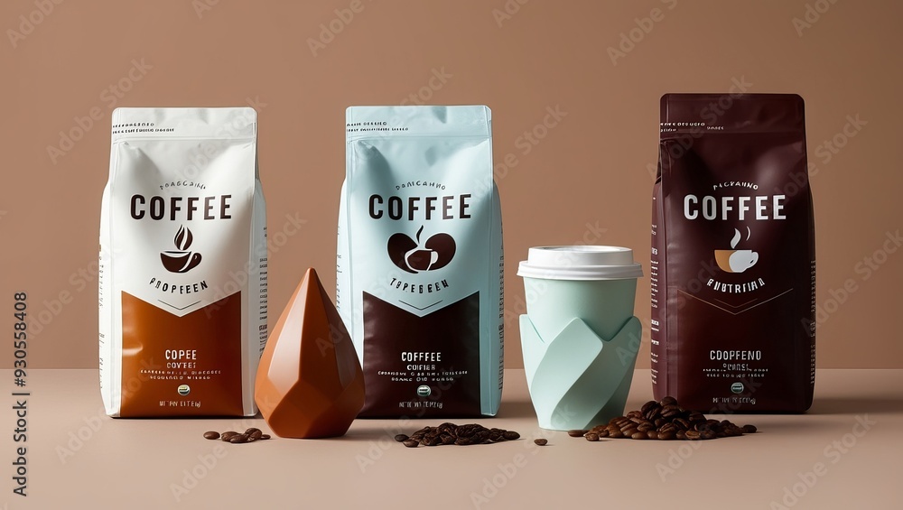 Product photos with eye catching shapes to represent coffee packaging ...