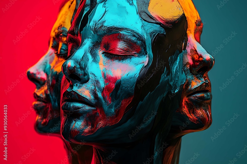 Abstract photo featuring detailed character design of people's faces ...