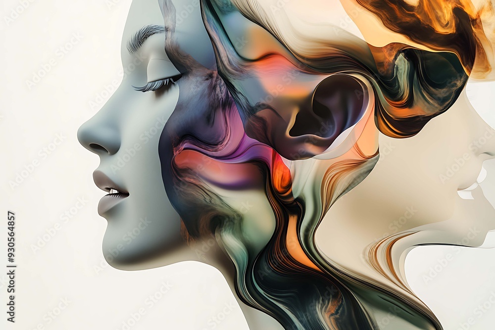 Abstract photo featuring detailed character design of people's faces ...