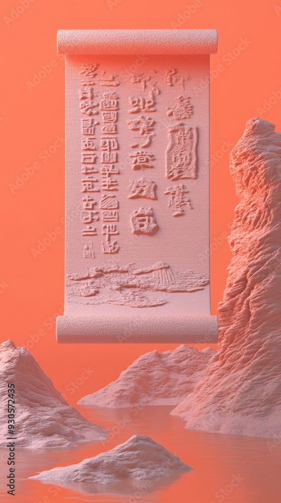 Futuristic ancient scroll: 3D glass sculpture paired with golden ...