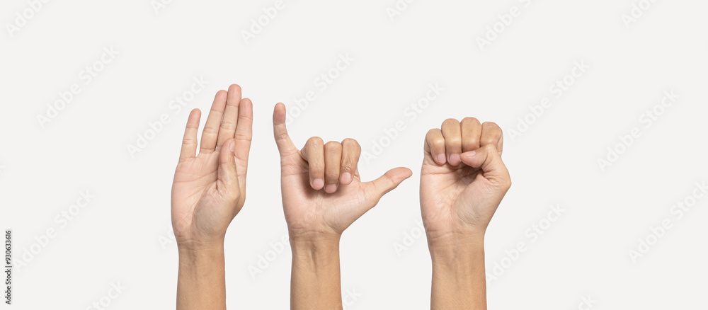 Deaf alphabet letter "Bye" by hand. The letter "Bye" in sign language ...