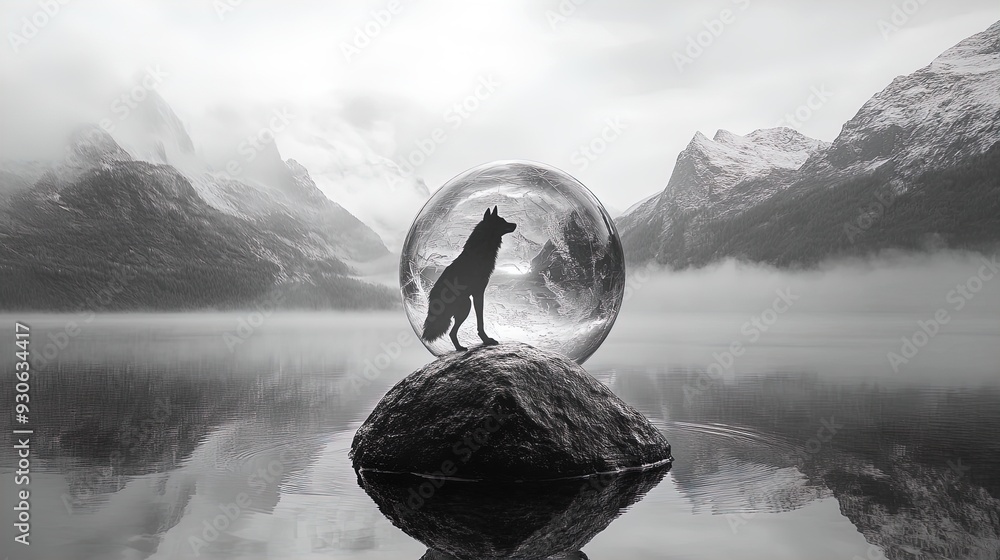 Fierce Ice Wolf Emerges from Crystal Sphere: Breathtaking Black and ...
