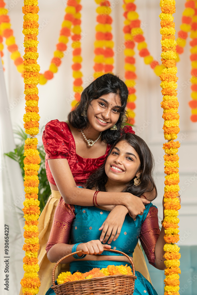 Happy Onam image Cute teenage girls wearing traditional dress on the ...