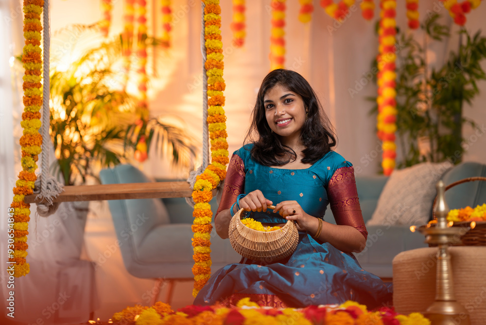 Happy Onam background, South Indian female model wearing traditional ...