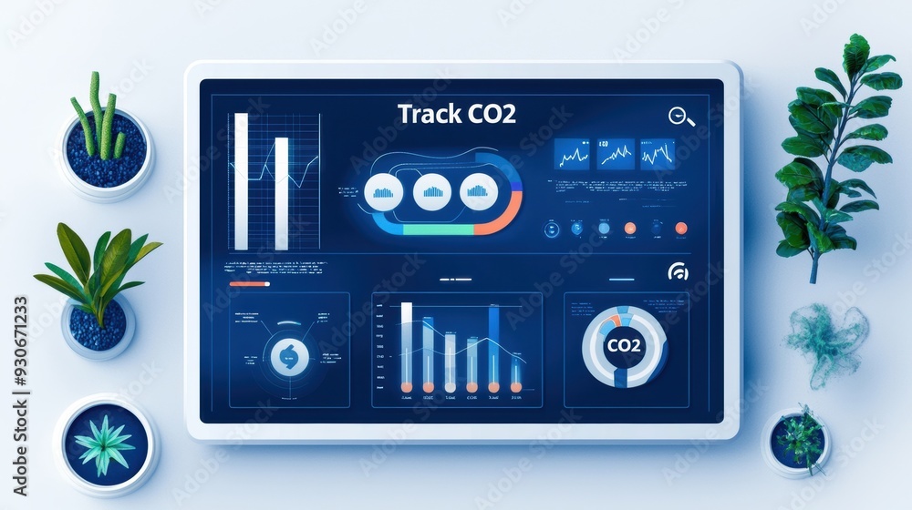 Visual representation of a dashboard monitoring real-time co2 levels with the label 'track co2 ...