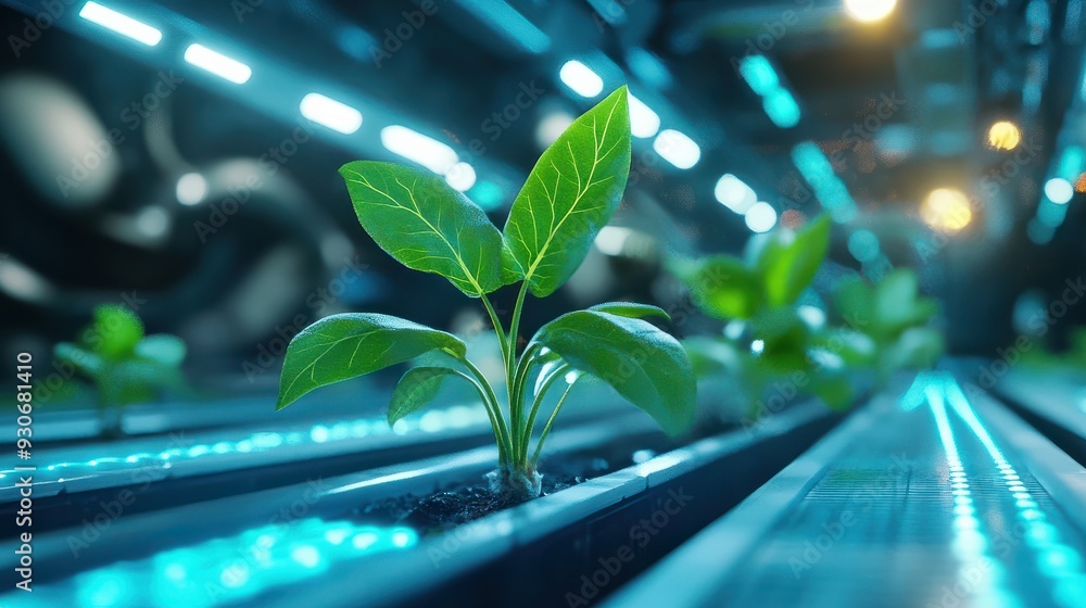 Conceptual illustration of tech plant growth Representing the fusion of ...