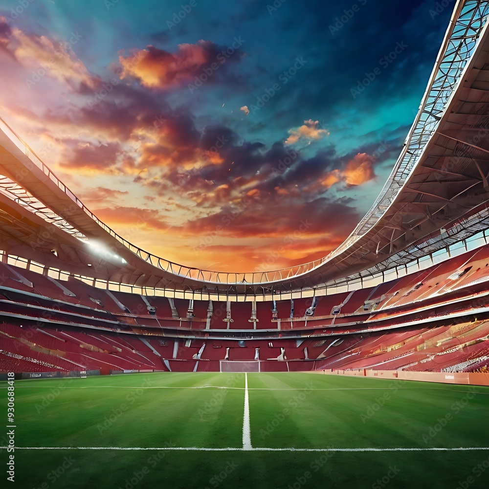 Empty stadium showcasing a well-maintained, lush green playing field ...