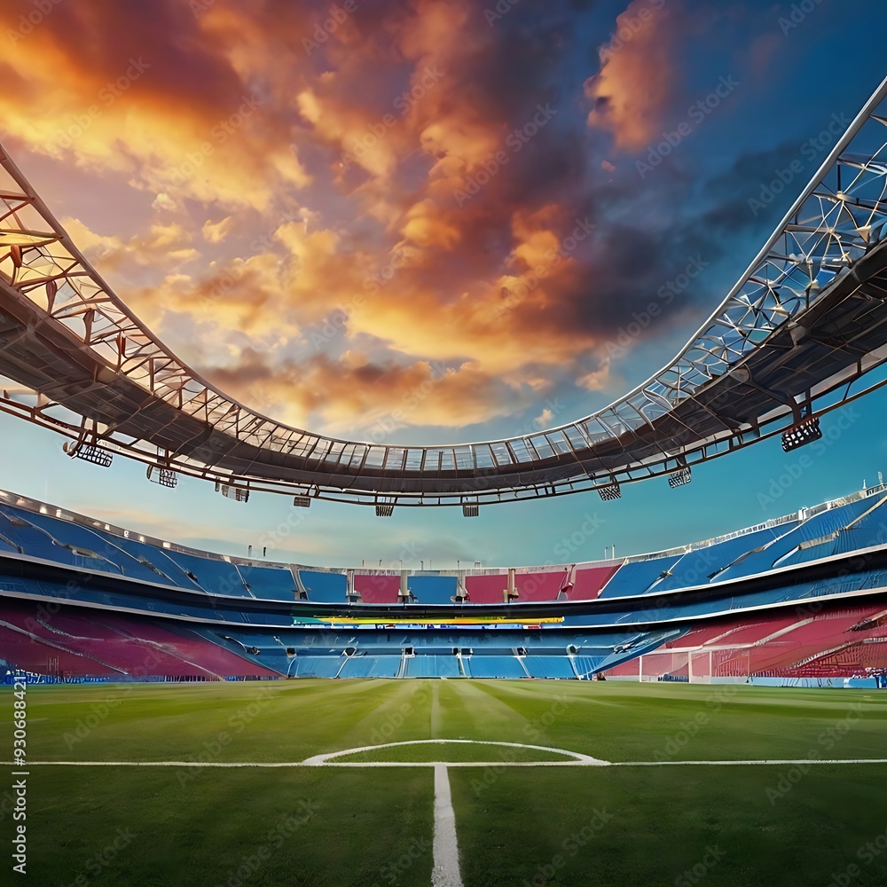 Empty stadium showcasing a well-maintained, lush green playing field ...