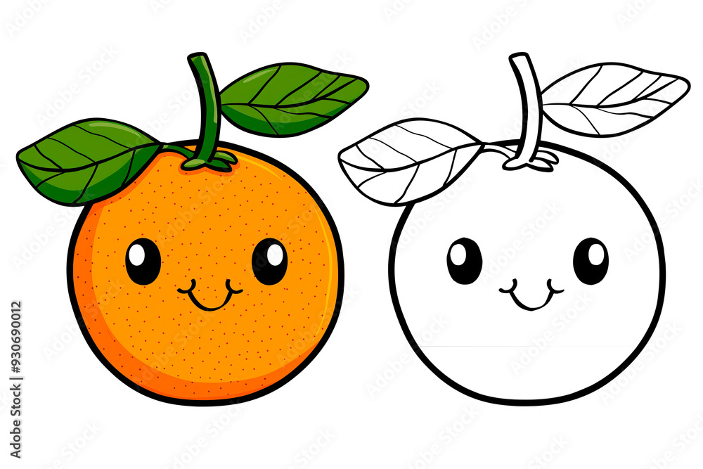 Cartoon fruits, funny drawn tangerine with contour lines isolated on a ...