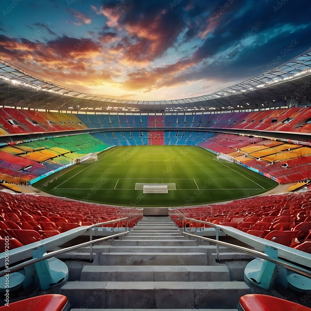 Empty stadium showcasing a well-maintained, lush green playing field ...