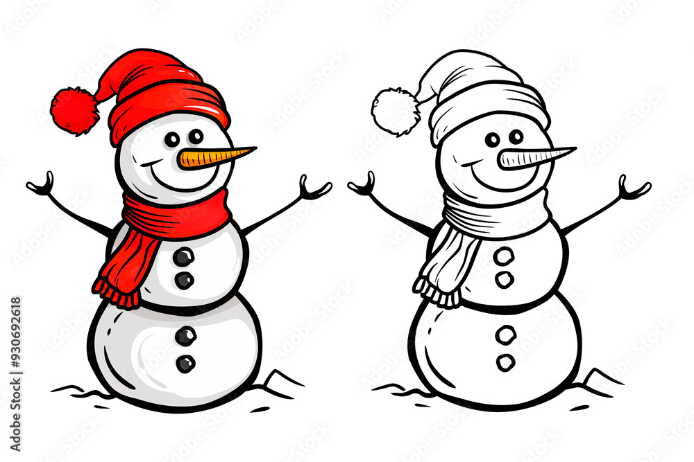 Cartoon fruits, funny drawn snowman with contour lines isolated on a ...