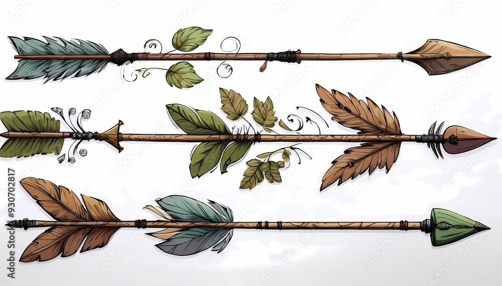 Nature-Inspired Arrow - set of doodle Nordic arrows with natural ...
