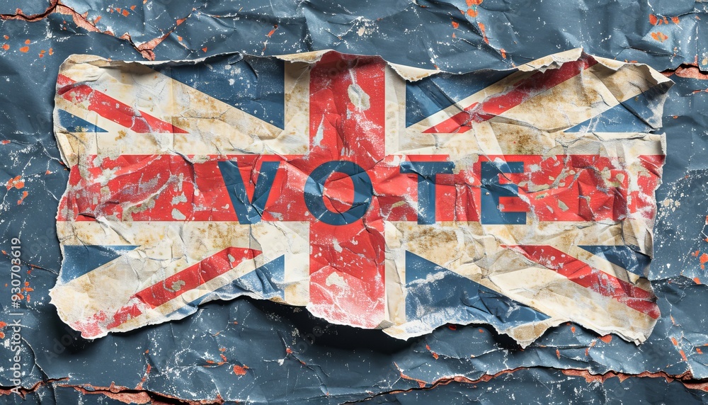 Ripped Union Jack paper revealing the word "vote," highlighting the ...